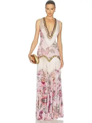 PATBO Patbo Boho Fringe Gown In Rose.