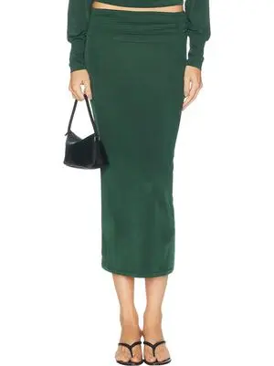 Eterne Elsa Liquid Jersey Midi Skirt In Green - Forest