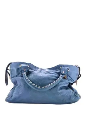 Balenciaga City Giant Studs Bag Leather Medium Satchel Blue