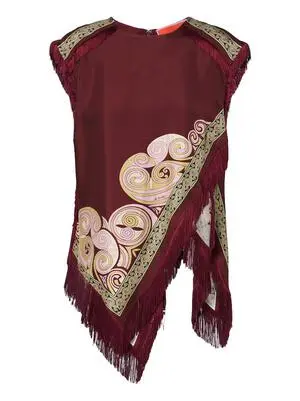 La DoubleJ Fringed Printed Silk Twill Scarf Top Multicoloured