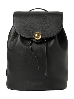 Furla Grained Leather Rucksack With Flap And Drawstring Closure Black