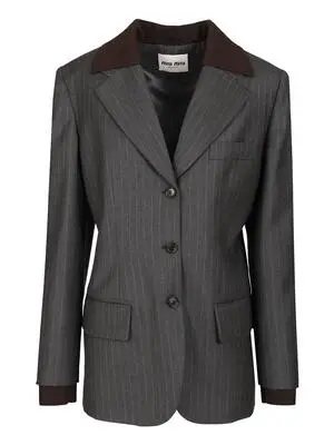 Miu Miu Miu Miu Women Tailored Single-Breasted Blazer Gray