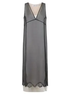 CARVEN Lace-trimmed Silk Midi Dress