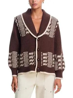 The Great. The Chalet Wool Blend V Neck Cardigan Sweater Walnut