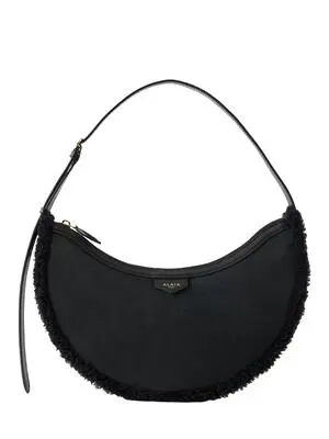 Alaïa Demi Lune Shearling-trimmed Suede Shoulder Bag Black