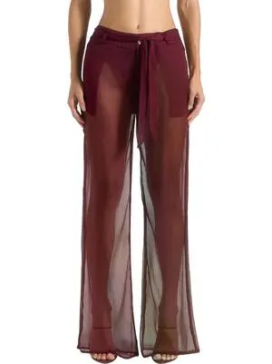 MANIÈRE DE VOIR Sheer Belted Trousers - Wine Red