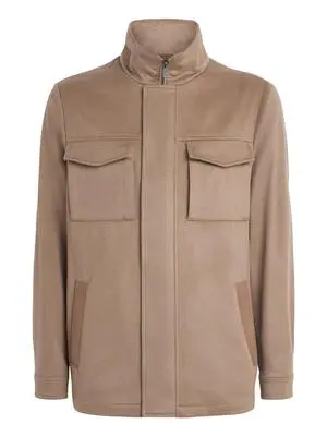 CORNELIANI Cashmere Suede-trimmed Shacket