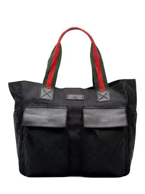 Gucci 2000-2015 Gg Canvas Web Double Pockets Tote Bag Black