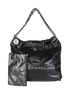 CHANEL Black Quilted Shiny Calfskin Chanel 22 Hobo