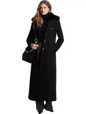 MICHAEL KORS Faux Fur-Trim Wool-Blend Coat