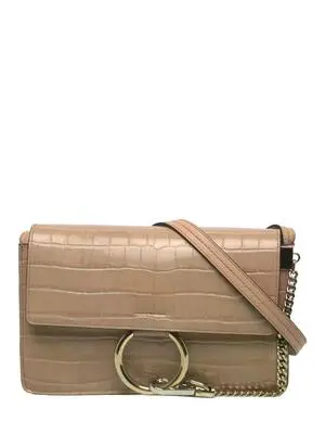 Chloé 2019 Small Croc Embossed Leather Faye Crossbody Bag Neutrals