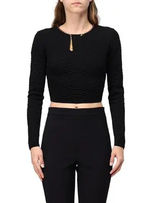 ELISABETTA FRANCHI Slim Fit Cropped Viscose Top With Jewel Neck