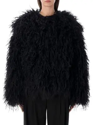Goldbergh Reversible Short Faux Fur Coat With Graphic Print Black