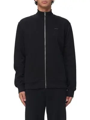 DIESEL® Cotton Full-zip Sweatshirt With Mock Neck And Slit Pockets - Black