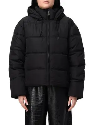 DISCLAIMER Quilted Short Puffer Jacket With Hood And Funnel Neck - Black