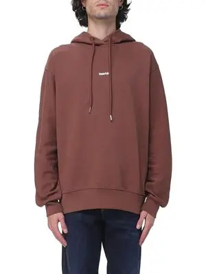 DISCLAIMER Oversized Graffiti Print Cotton Hoodie With Drawstring Brown