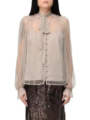 TWINSET Point D'esprit Tulle Shirt With Pussy-bow Collar And Long Sleeves