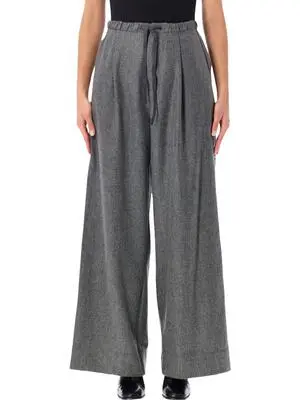 Soeur High-waisted Wool Palazzo Trousers With Drawstring - Grey