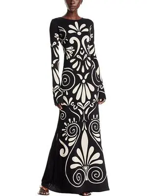 CALA DE LA CRUZ Amay Printed Long Sleeve Maxi Dress