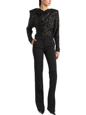 Balmain Sequinned Top With Bow - Black