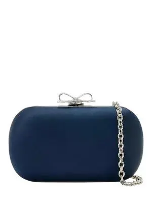 SELF-PORTRAIT Bow-detail Satin Clutch Bags Blue