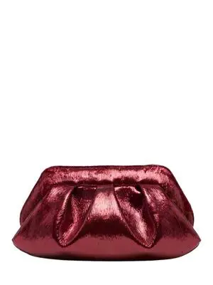 THEMOIRE Bios Metallic Ruched Clutch Bag Red