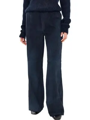 LA LIGNE Colby Goatskin Suede Pants Navy