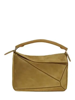Loewe Loewe Women Small Featherlight Puzzle Suede Handbag Cream