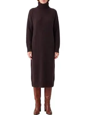 Max Mara Max Mara Women Max Mara Wool And Cashmere Knit Turtleneck Midi Dress Brown
