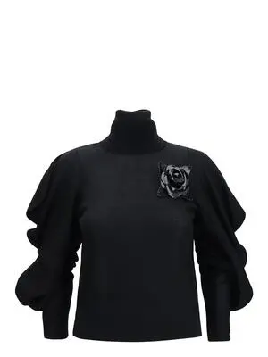 Blumarine Blumarine Women High-Neck Sweater With Flower Brooch Black
