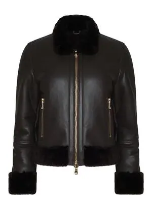 L'AGENCE Glacia Shearling-trimmed Jacket - Dark Java