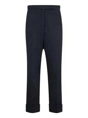 Thom Browne Classic Backstrap Trouser W/self Tipping In Windowpane Check Cotton Wool Suiting 'navy - Blue