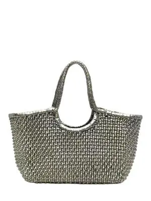 Dragon Diffusion Nantucket Cactus Woven Leather Tote Bag Silver