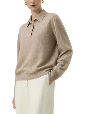 Lilysilk Brushed Cashmere Polo Sweater Camel