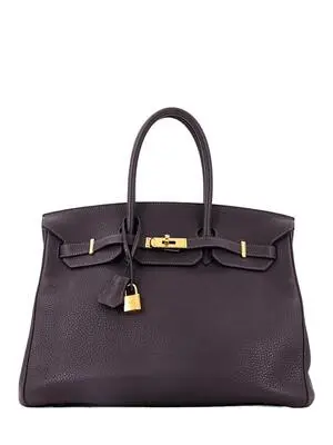 Hermès Birkin 35 Handbag Grey Clemence With Gold Hardware Graphite