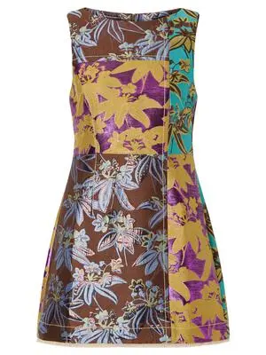 ALEMAIS Bodie Frayed Patchwork Floral-jacquard Mini Dress