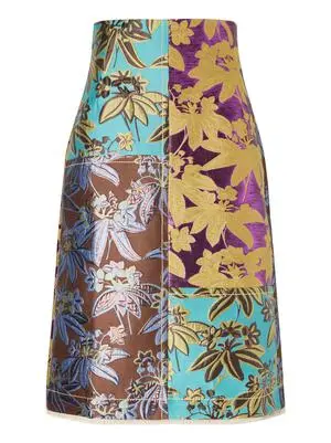 ALEMAIS Bodie Frayed Patchwork Floral-jacquard Midi Skirt - Multi