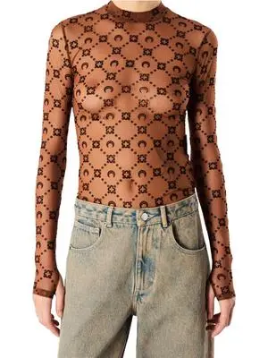 MARINE SERRE Long-sleeve High-neck Top