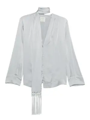 FORTE_FORTE Fringe-trim Tie-neck Shirt - Grey