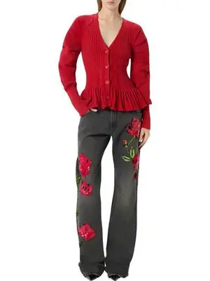 Blumarine Sequin-embroidered Wide-leg Jeans - Grey