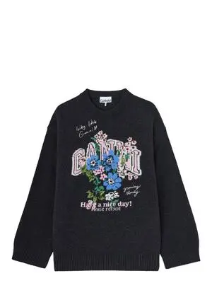 GANNI Ganni Women Graphic Wool Oversized Sweater Flowers