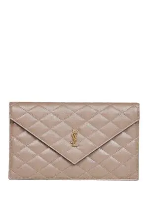 Saint Laurent Saint Laurent Women Taupe Beige Paris Clutch In Grain De Poudre Embossed Leather Multicolor