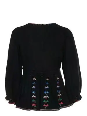 ULLA JOHNSON Embroidered V-neck Top