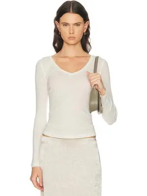 GRLFRND Grlfrnd Sheer V-neck Tee In Cream