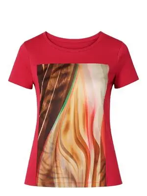 CONQUISTA Abstract Print Jersey Top In Viscose-elastane Red