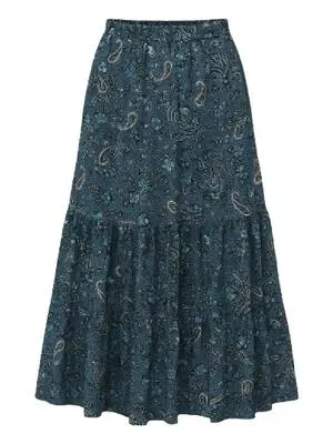 CONQUISTA Printed Viscose Midi Skirt With Tiered Hem