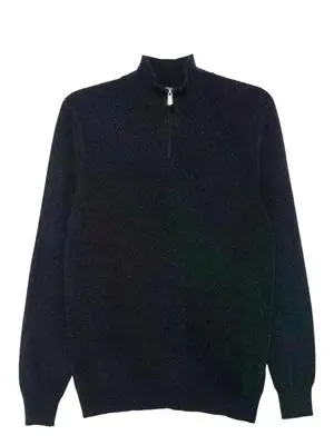 Fedeli Chevron-knit Quarter-zip Sweater Blue