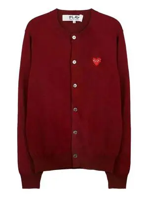 Play Comme Des Garcon Rhinestone-embellished Round-neck Cardigan Red