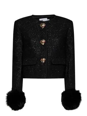 SELF-PORTRAIT Self Portrait Women Black Metallic Bouclé Jacket With Faux-Fur Cuffs Multicolor