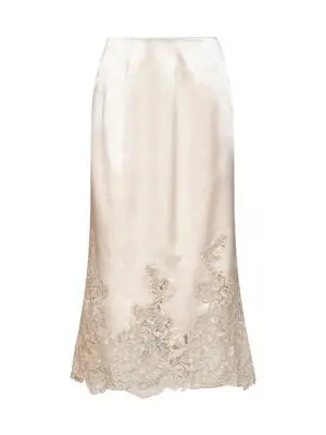 ERMANO SCERVINO Ermanno Scervino Women Beige Silk Satin Midi Skirt With Lace Inserts